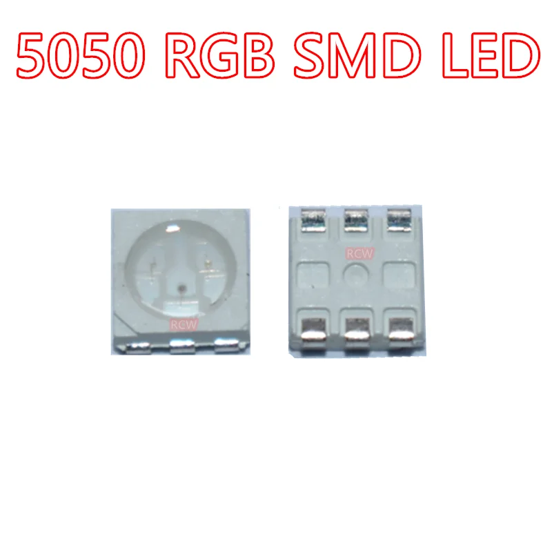 100pcs Smd 5050 Rgb Led Chip Plcc-6 Tricolor (red Green Blue) Light ...