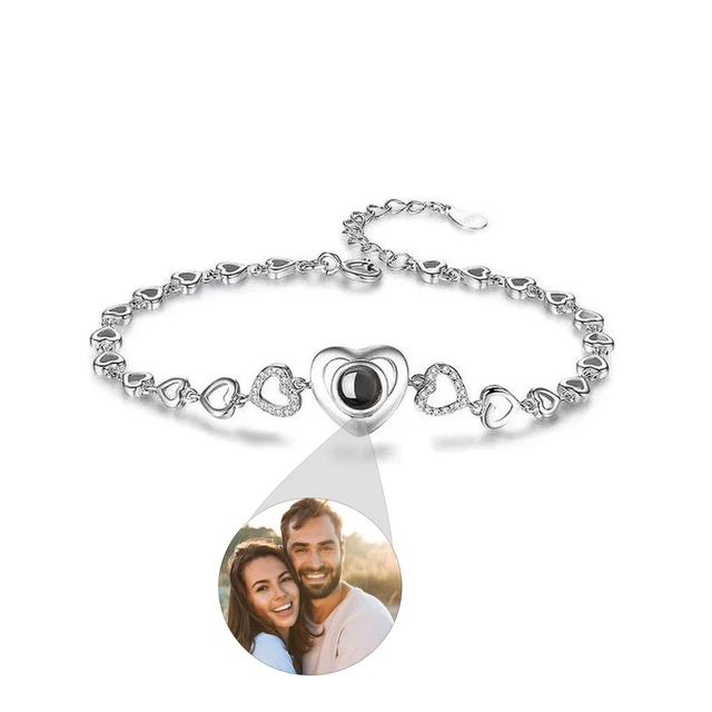 Personalized 925 Sterling Silver Projection Photo Bracelet-Heart ...