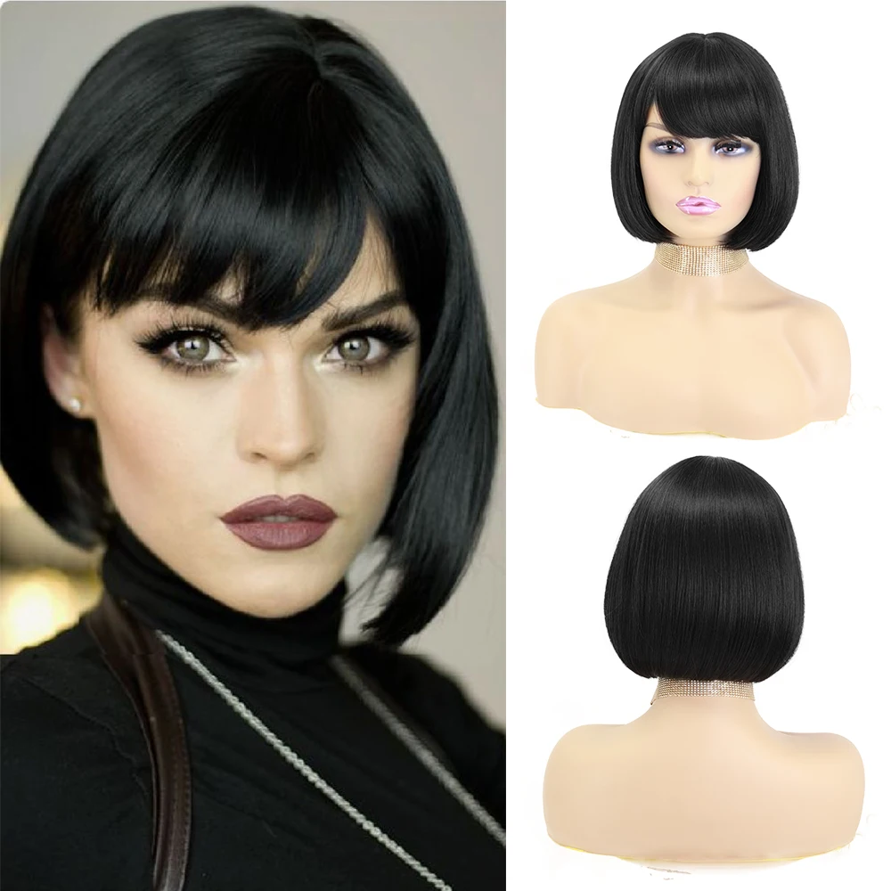 Synthetic-Short-Bob-Wig-With-Bangs-Wigs-For-Women-Ombre-Black-Red ...