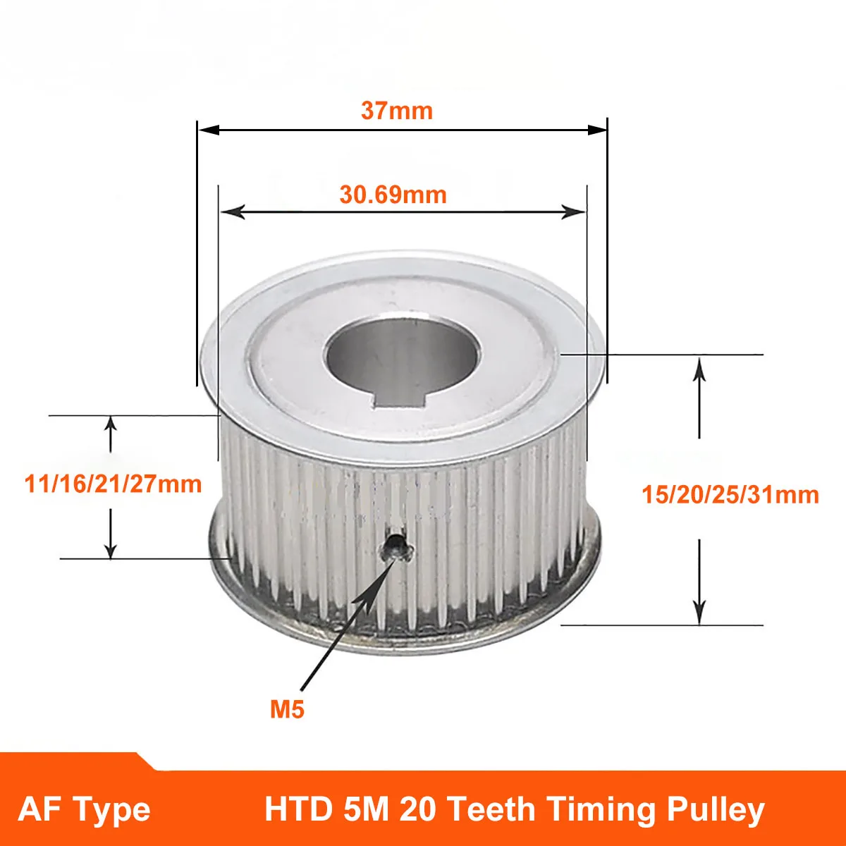 HTD 5M 20 Teeth Timing Pulley Synchronus Wheel AF Keyway Bore Aluminium ...
