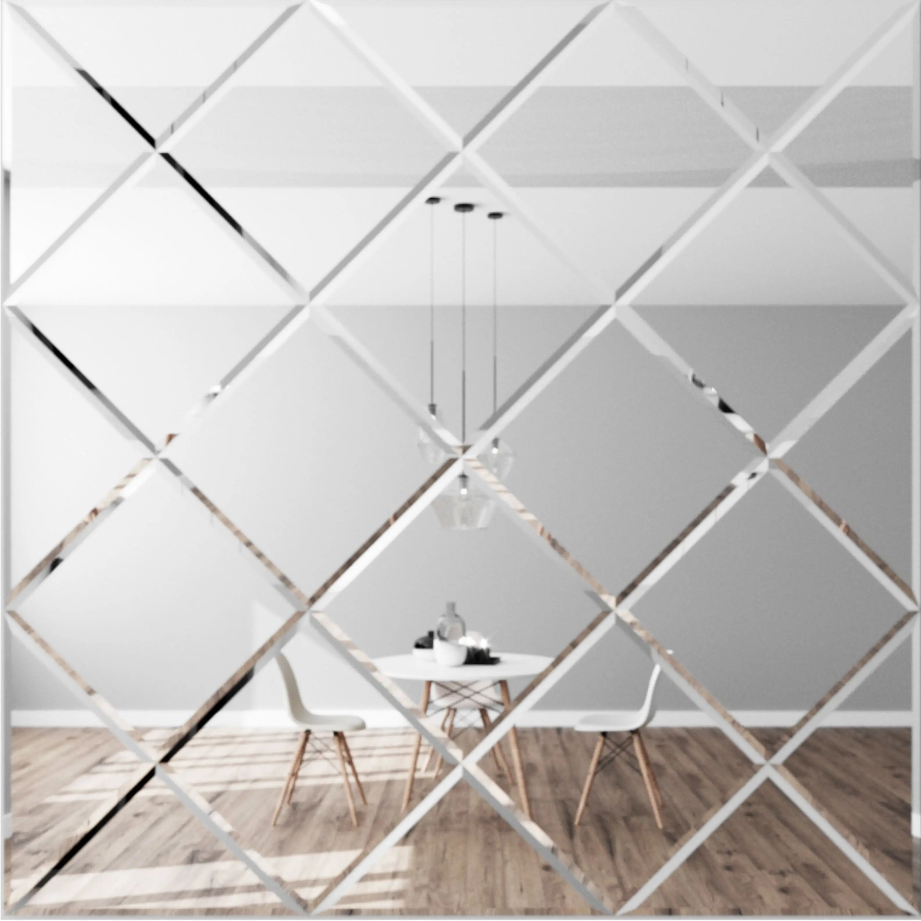 Panel de espejo hecho de azulejo de espejo con faceta en la pared de ...