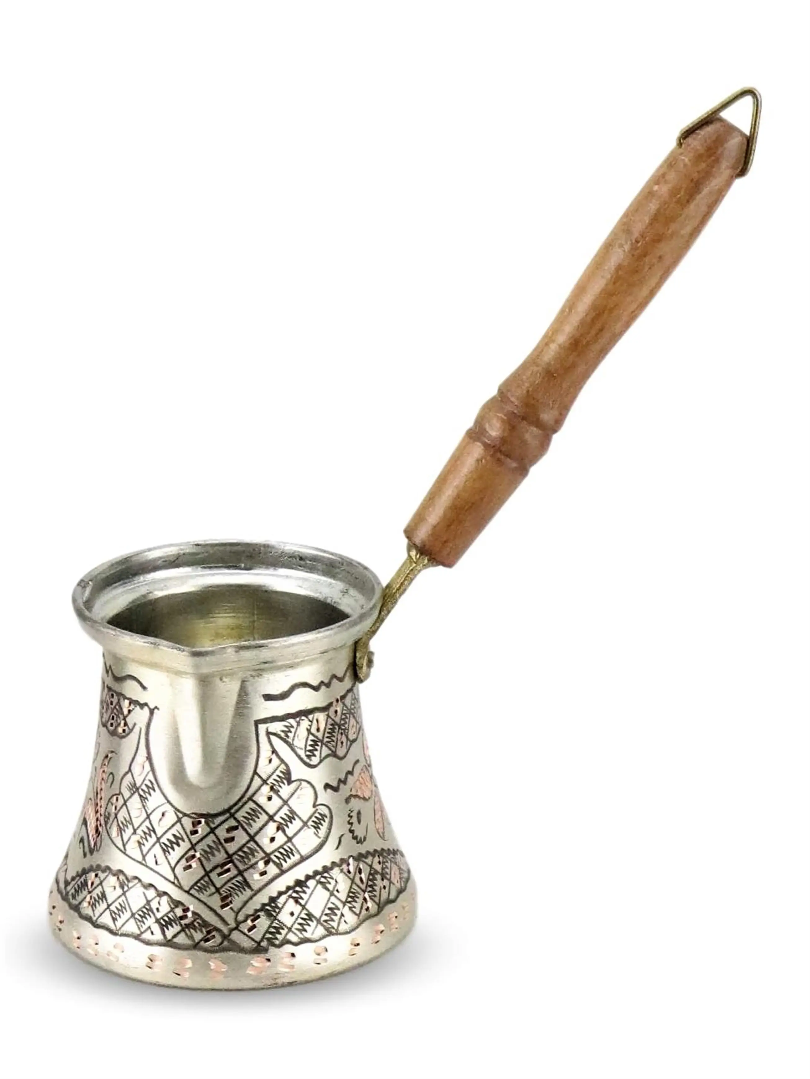 Turkish Copper Coffee Pot Handmade Traditional Design Engraved Wooden ...
