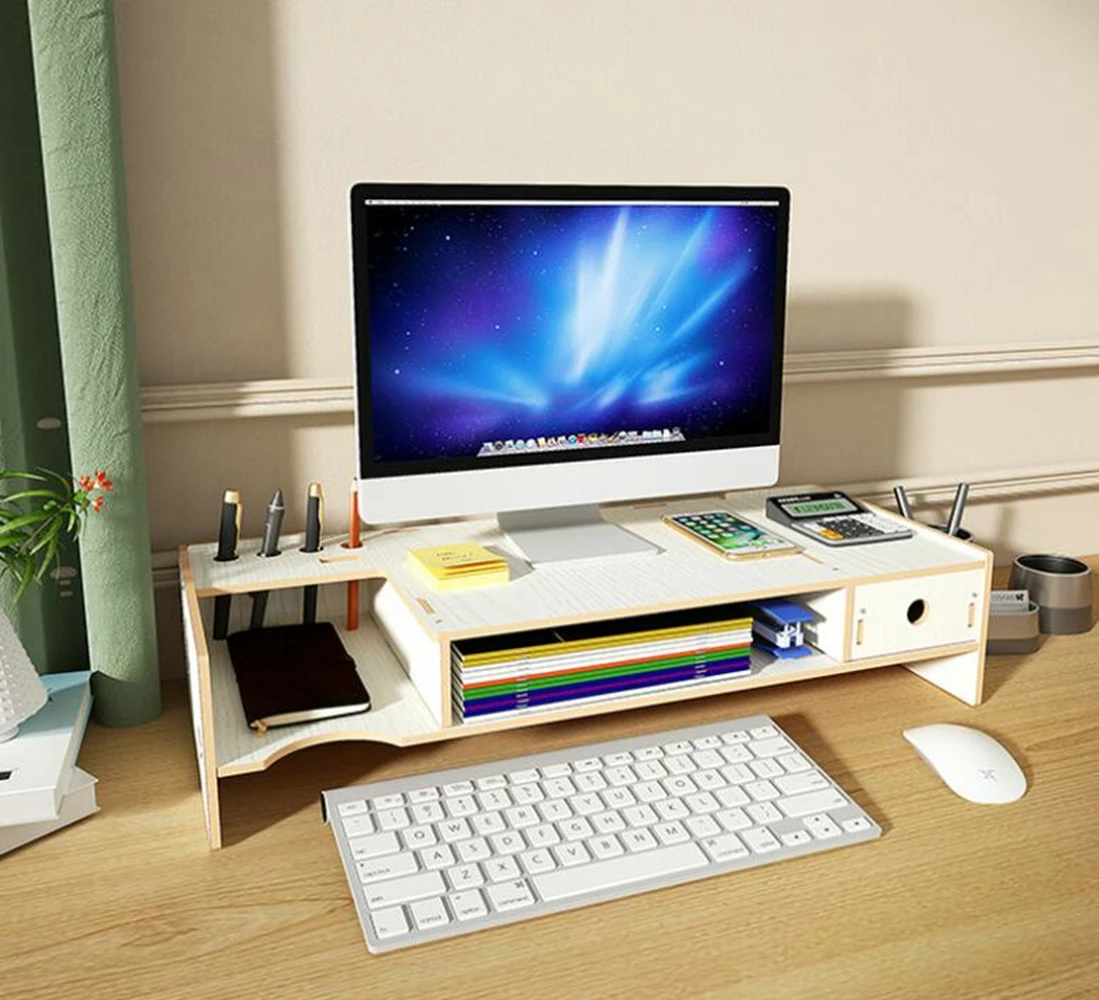 Laptop Computer Monitor Lifter Rack, Wooden Desk Organizer Rack for ...