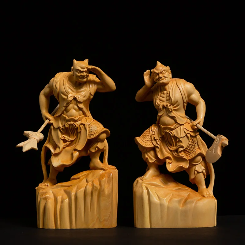 Boxwood Carving Door God Sculpture Two Ferocious Gigantic Guardians ...