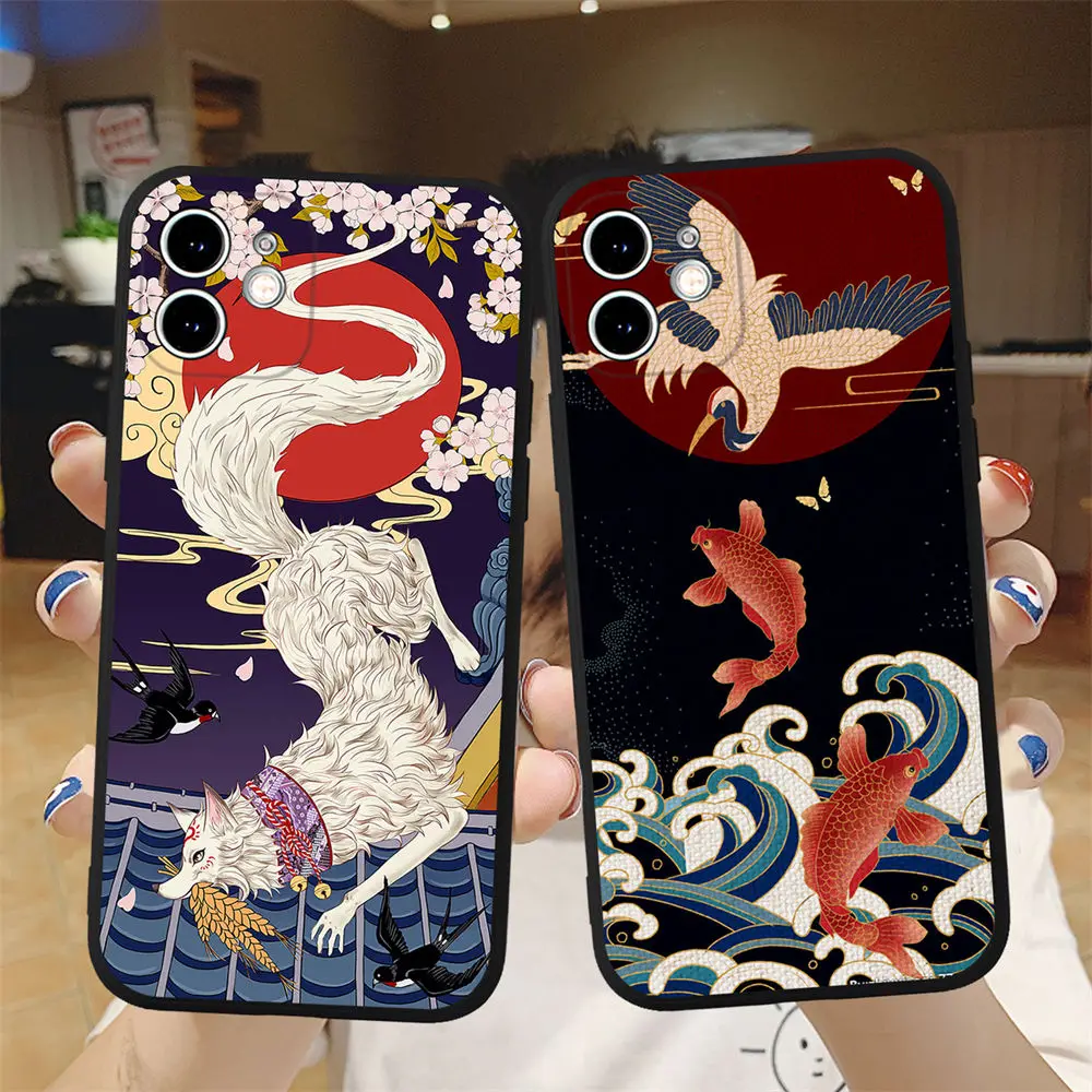 Crane and Koi Chinese Style Phone Case For iPhone 11 12 13 Pro Max Mini ...