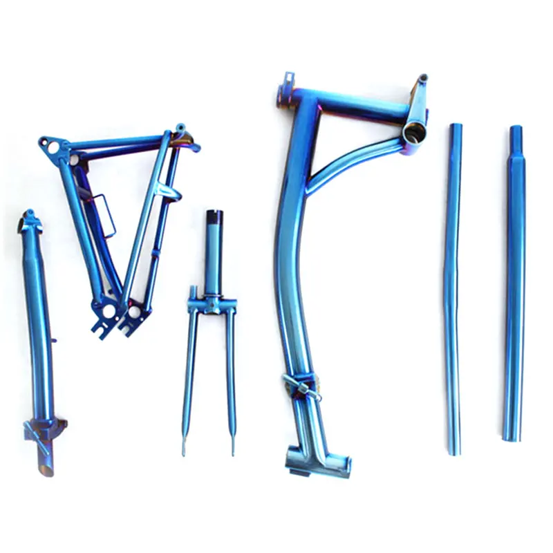 Titanium-Folding-Bike-Frameset-Blue-Color-Foldable-Bicycle-Parts-Fork ...