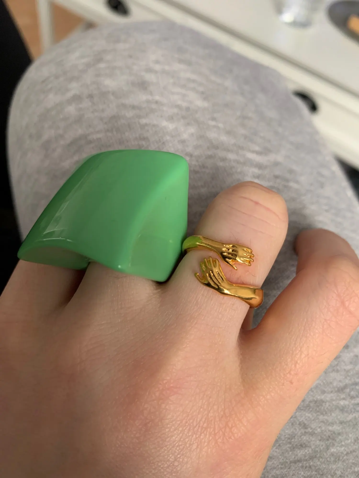 Romantic Hug Carved Hand Ring Forever Love Adjustable Women Men Jewelr