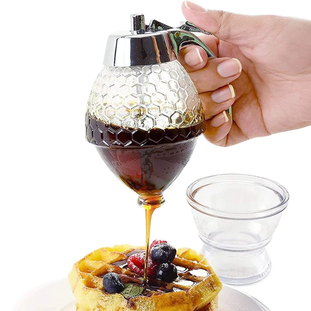 Squeeze Glass Bottle Honey Jar Container Bee Drip Dispenser Storage Pot Stand Holder Juice Syrup squeeze-glass-bottle-honey-jar-container-bee-drip-dispenser-storage-pot-stand-holder-juice-syrup