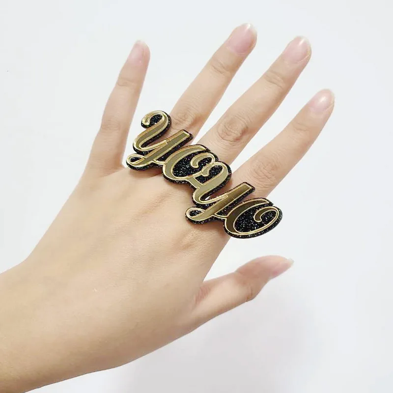 Laser cutting Acrylic Custom Name Rings Fashion Party Statement Rings ...