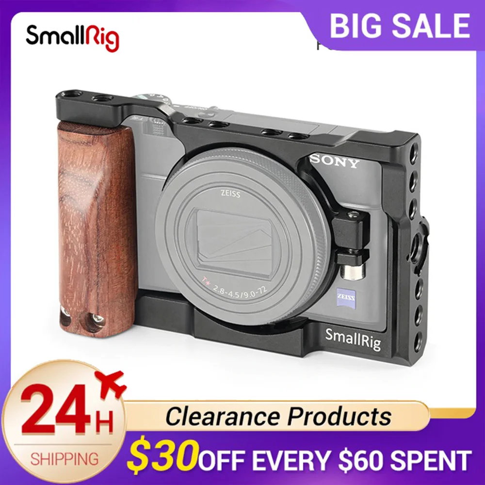 SmallRig DSLR Camera Cage for Sony RX100 VI Camera W/ Wood Handle Grip ...