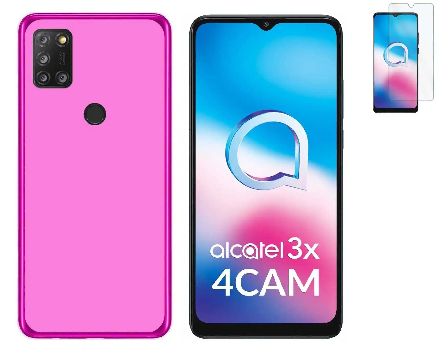 Alcatel 3X 2020 4CAM (6.52) pink TPU smooth silicone case + tempered ...