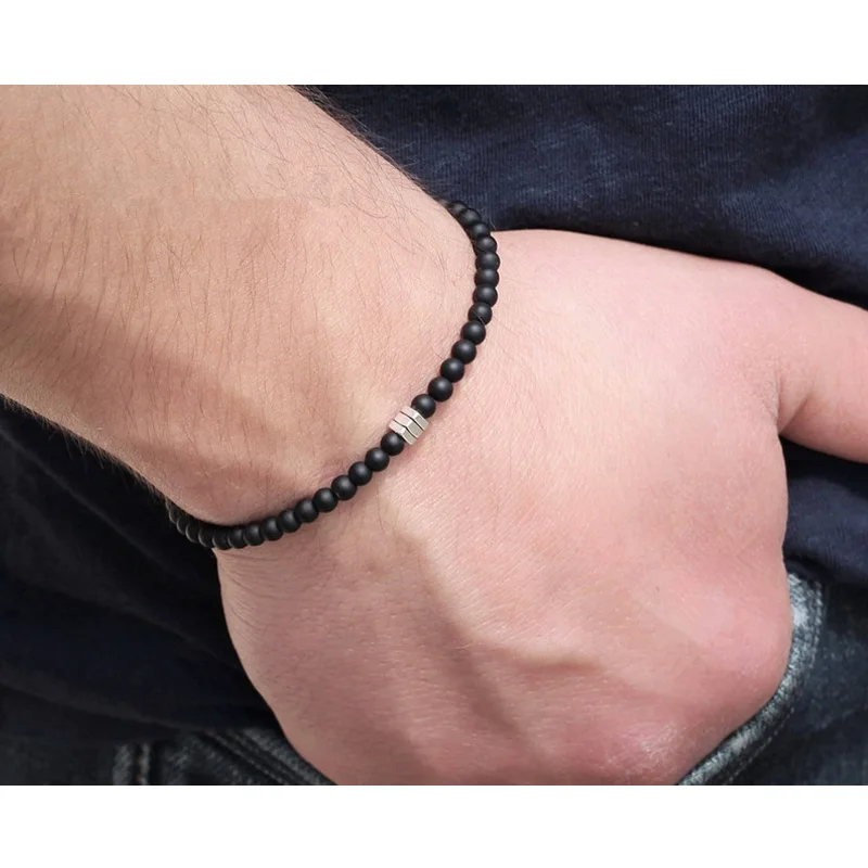 Simple-Fashion-Black-Beaded-Bracelets-For-Men-Boys-Adjustable-Elastic ...