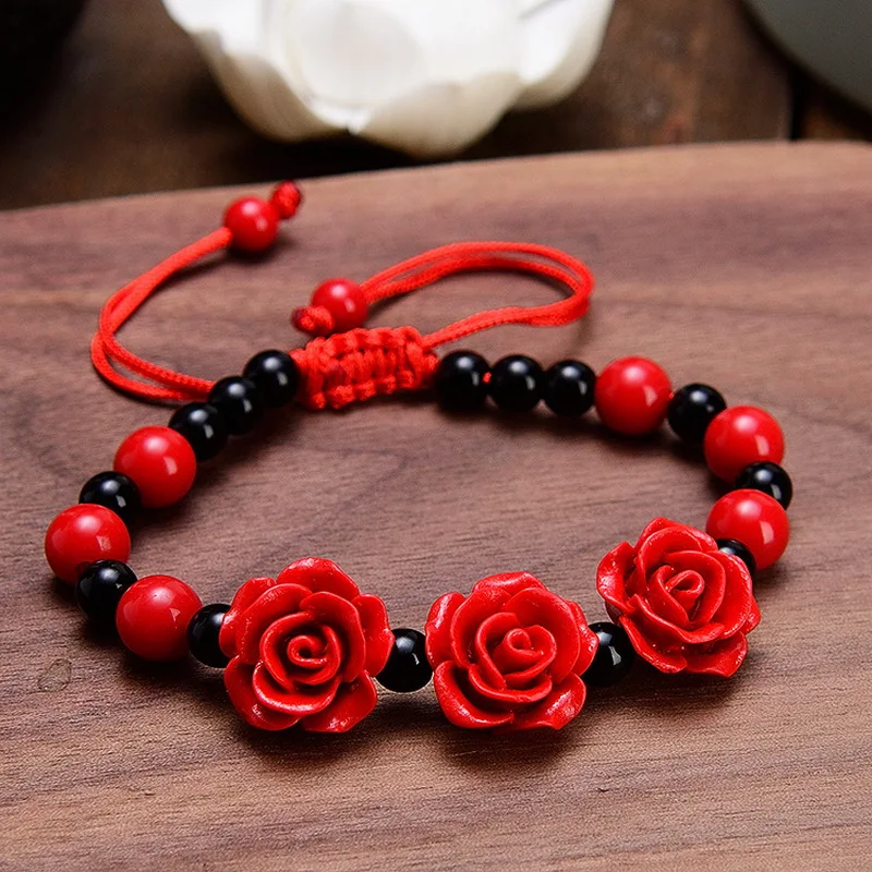 Charm-Red-Rose-Bracelet-For-Women-Handmade-Lacquer-Carved-Cinnabar ...