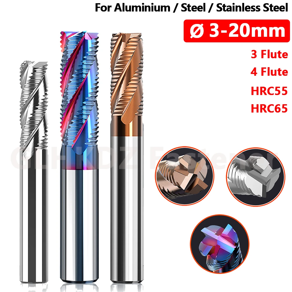 Ø 3mm 20mm Solid Carbide Roughing End Mill 3/4 Flute Spiral Router Bit CNC Milling Cutter HRC55 ...