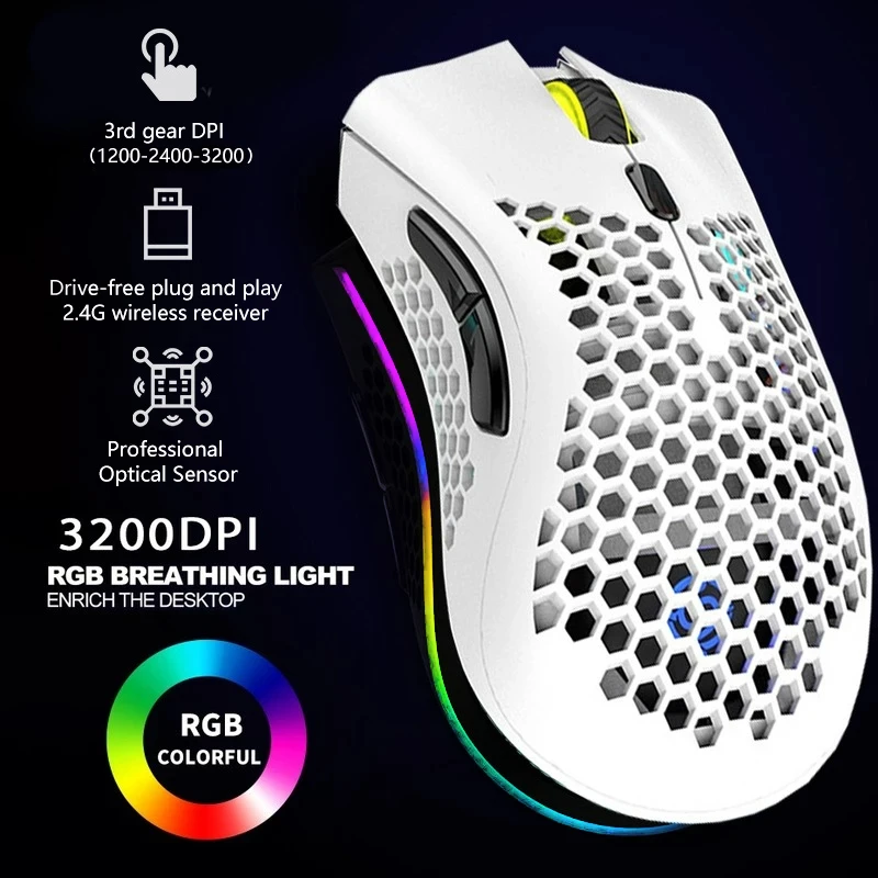 2.4g Wireless Mouse Rgb Light Honeycomb Gaming Mouse Rechargeable Usb ...