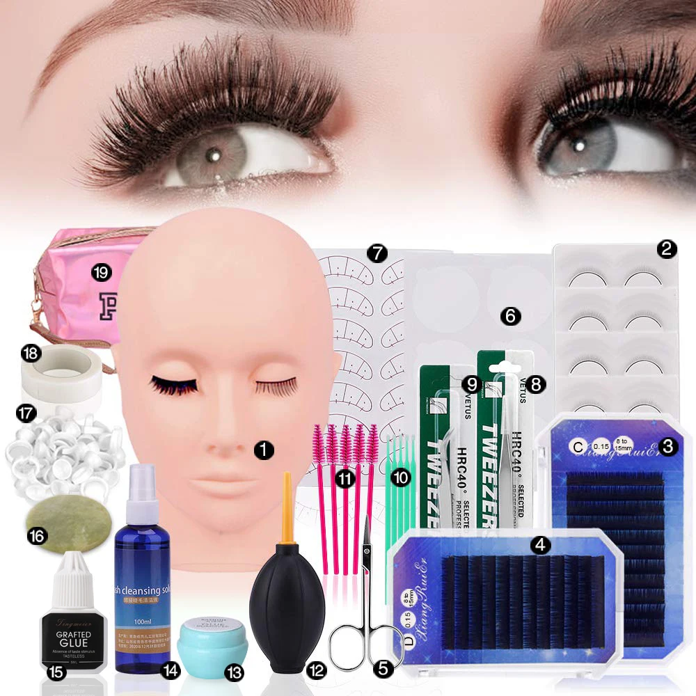 19pcs Grafting Eyelash Tools Eyelash Extension Kit With Mannequin ...