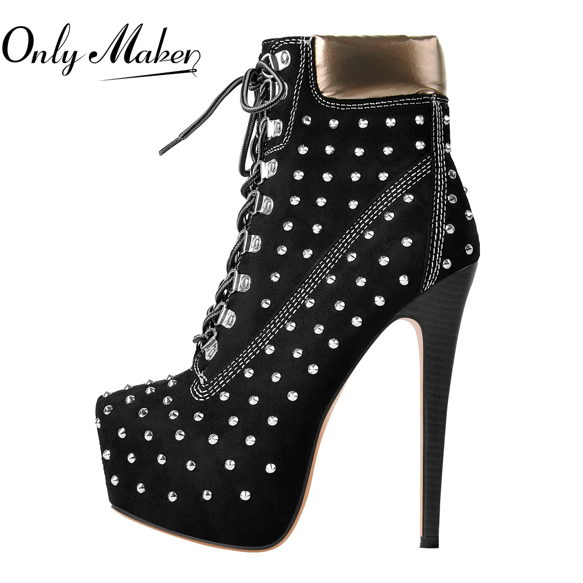 Onlymaker-Women-Platform-Ankle-Boots-Rivet-Round-Toe-Boots-Lace-Up ...