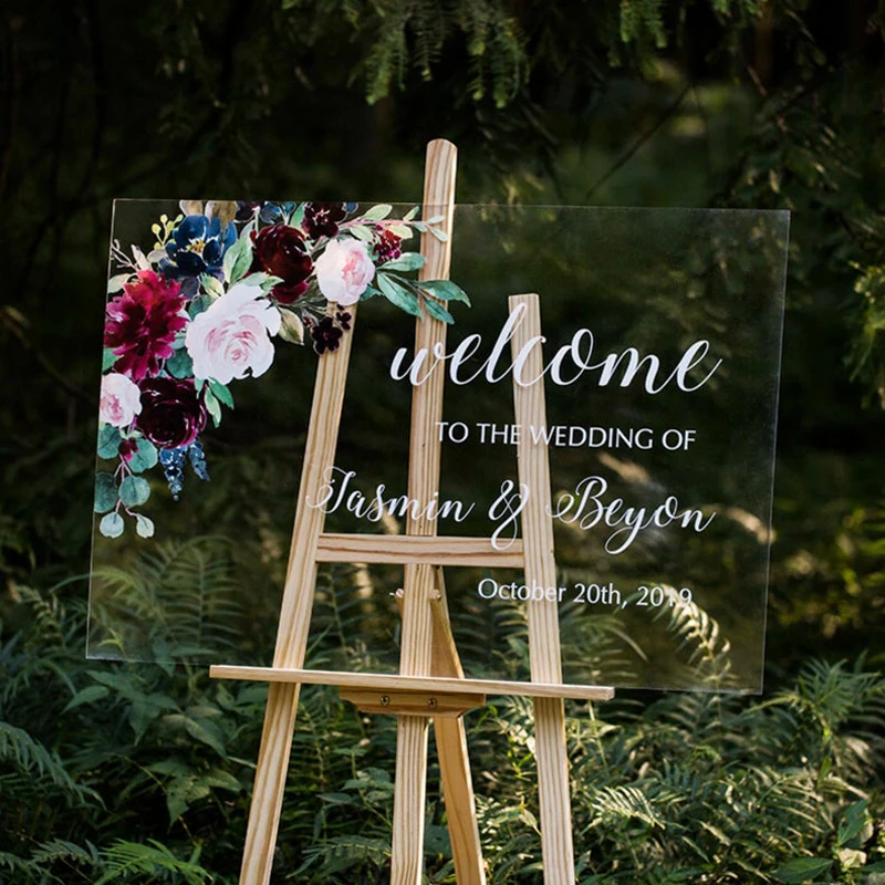 Personalized Floral Acrylic Wedding Sign Modern Entrance Welcome Sign ...