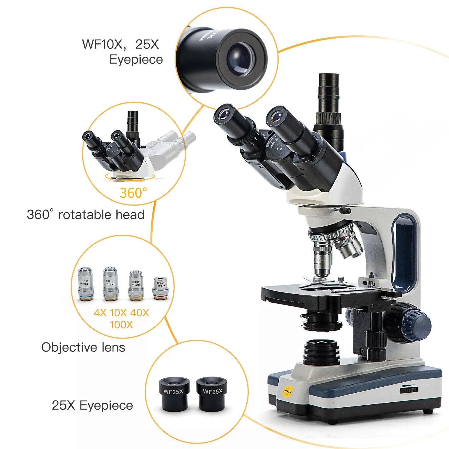 Four Compound Light Microscope With Objectives