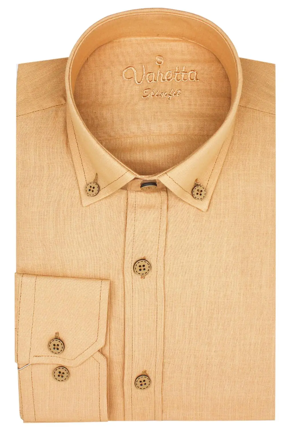 Slim Fit Shirts Gold Color Linen Mens Shirt Blouse Long Sleeve Wooden ...