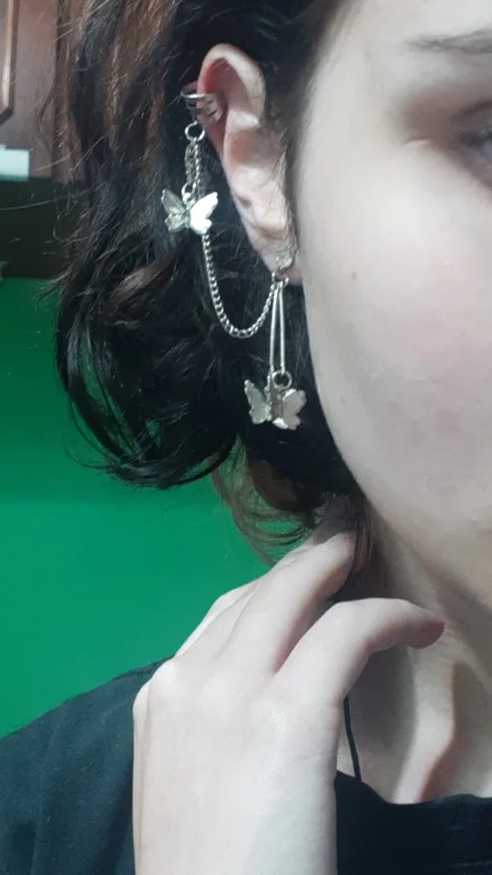 Butterflies Cuff Earring with chain | Dagiba Jewelry