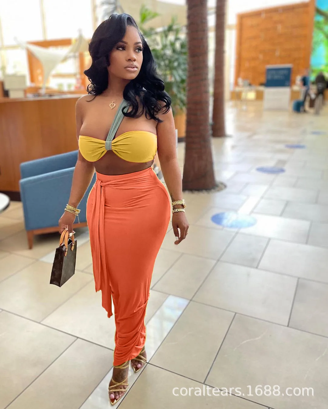 2022 Summer Trendy Sexy Tube Top Sling High Waist Pleated Skirt Suit ...