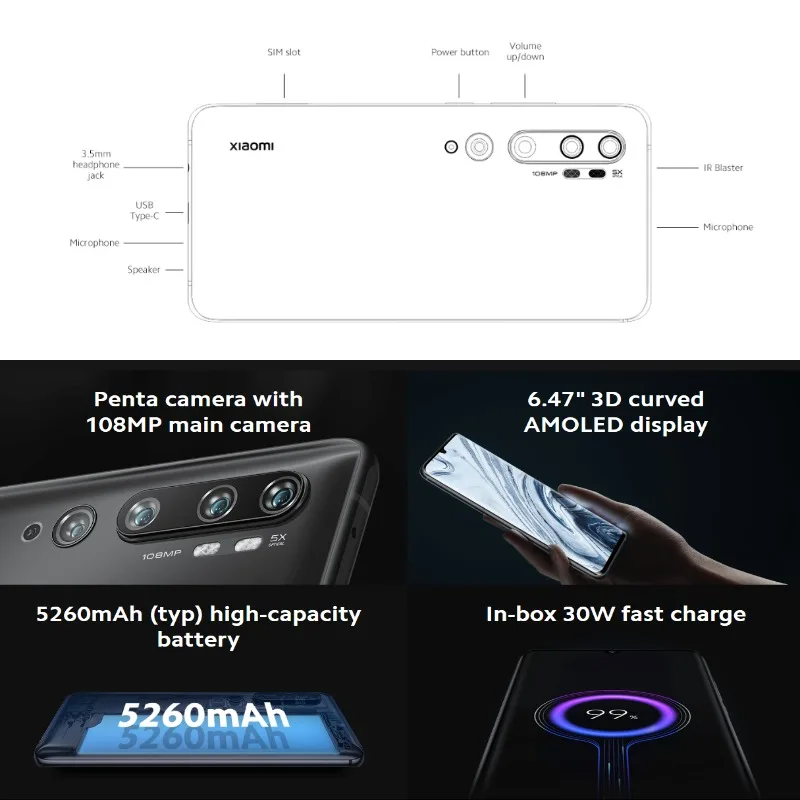 Global Version Xiaomi Mi Note 10 128GB ROM 6GB RAM (Brand New and ...