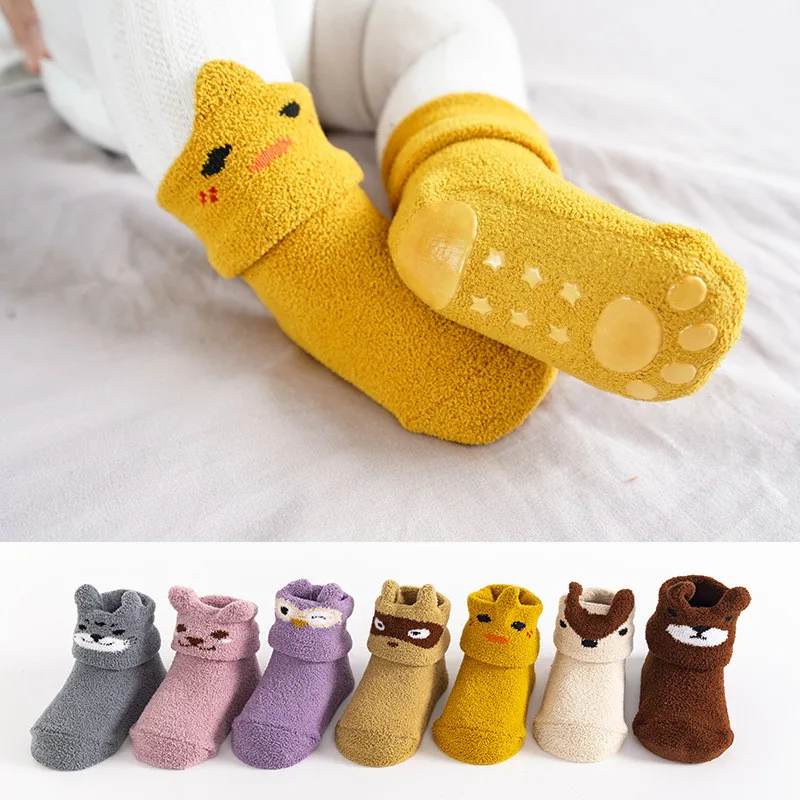 Baby Silicone Coral Fleece Newborn Non-slip Soft Toddler Socks Cute ...