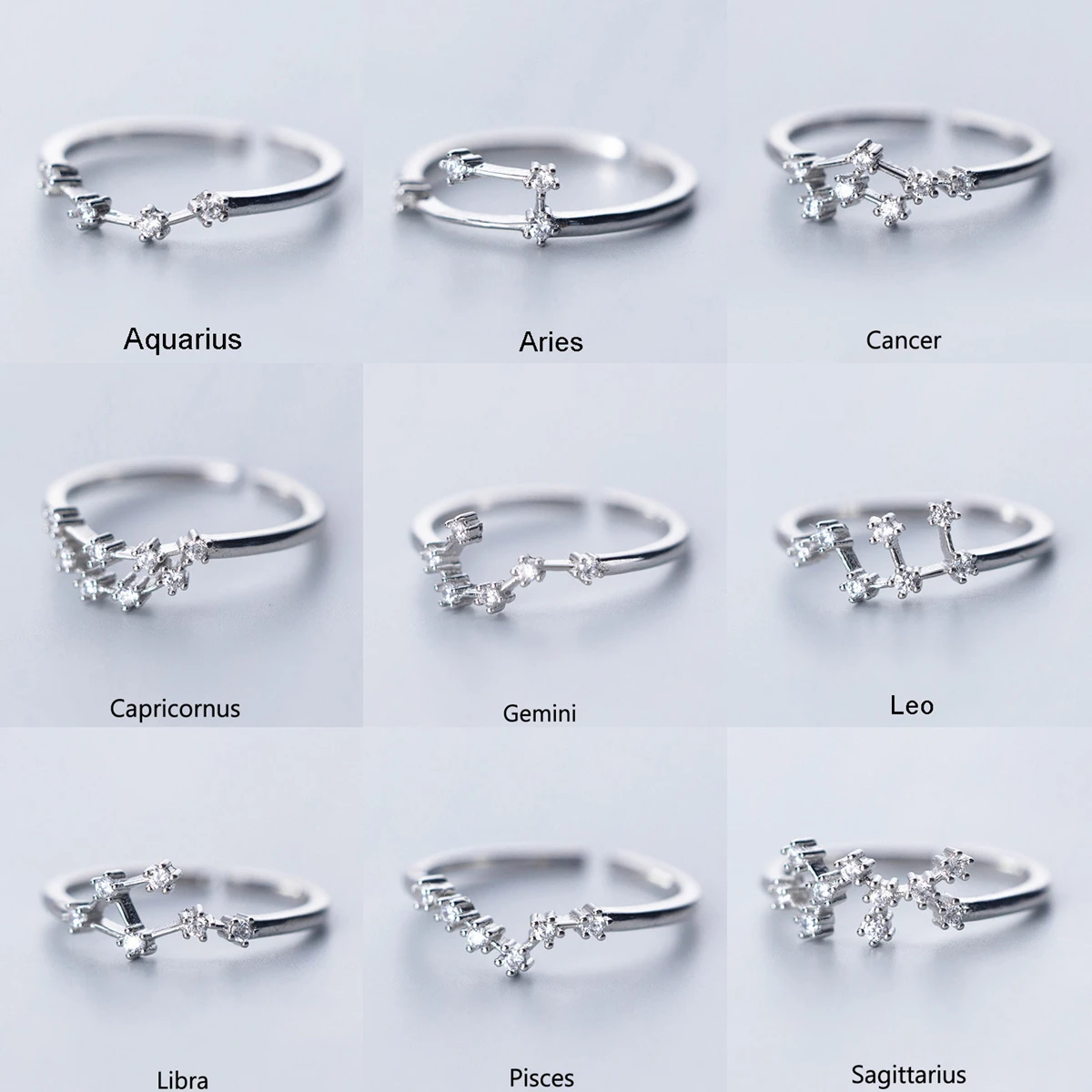 New Minimalist Inlaid Cubic Zircon 12 Constellation Zodiac Sign Rings ...