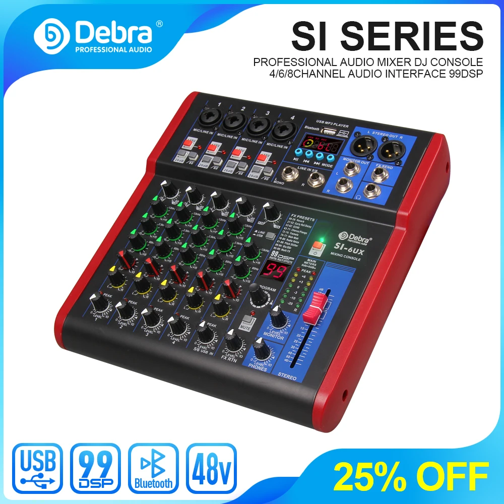 ¡Sonido limpio! Debra Pro mezclador de Audio USB de 6 canales con 99 efectos digitales DSP para ...