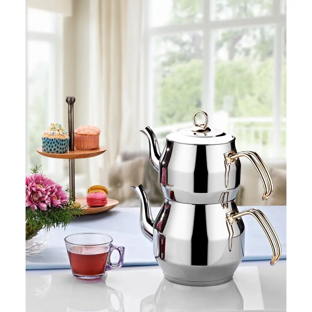 FAMILY / BIG SIZE Turkish Tea Maker Teapot Set 18/10 Cr Ni Stainless ...