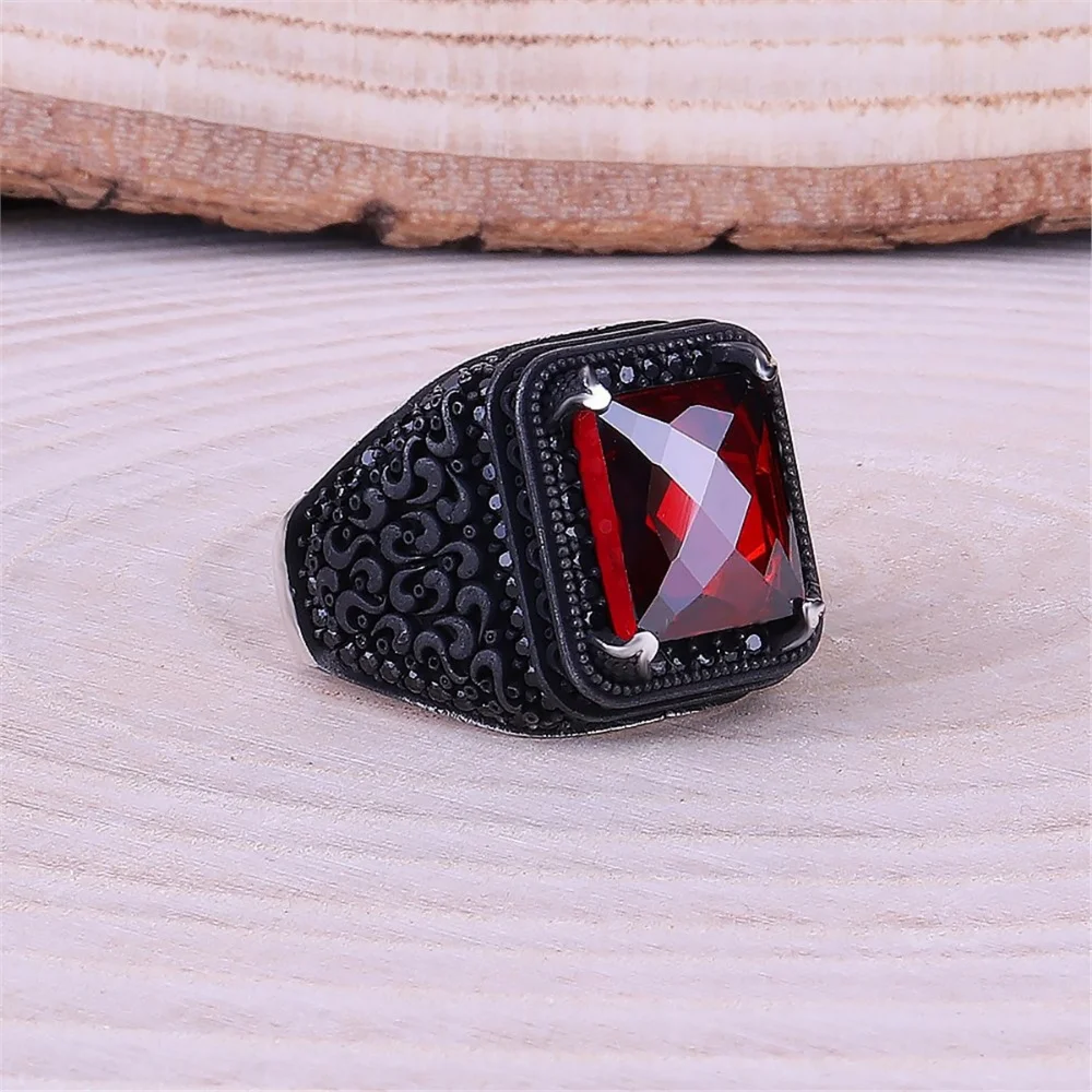 925K-Real-Sterling-Silver-Ring-With-Red-Green-Black-Zircon-Gemtone ...
