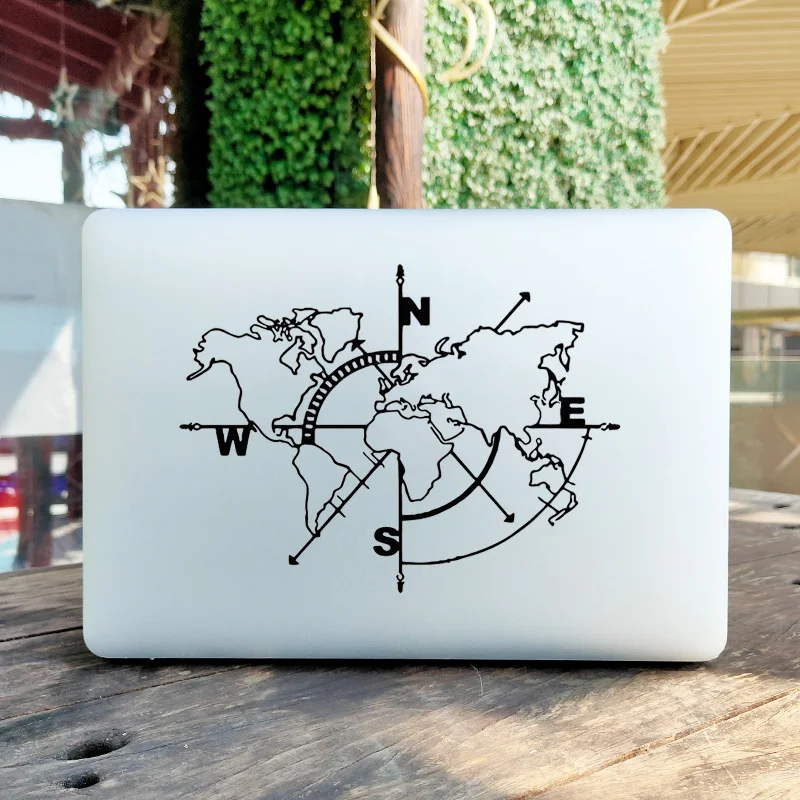 World Map Compass Vinyl Laptop Sticker for Macbook Pro 14 16 Air Retina ...