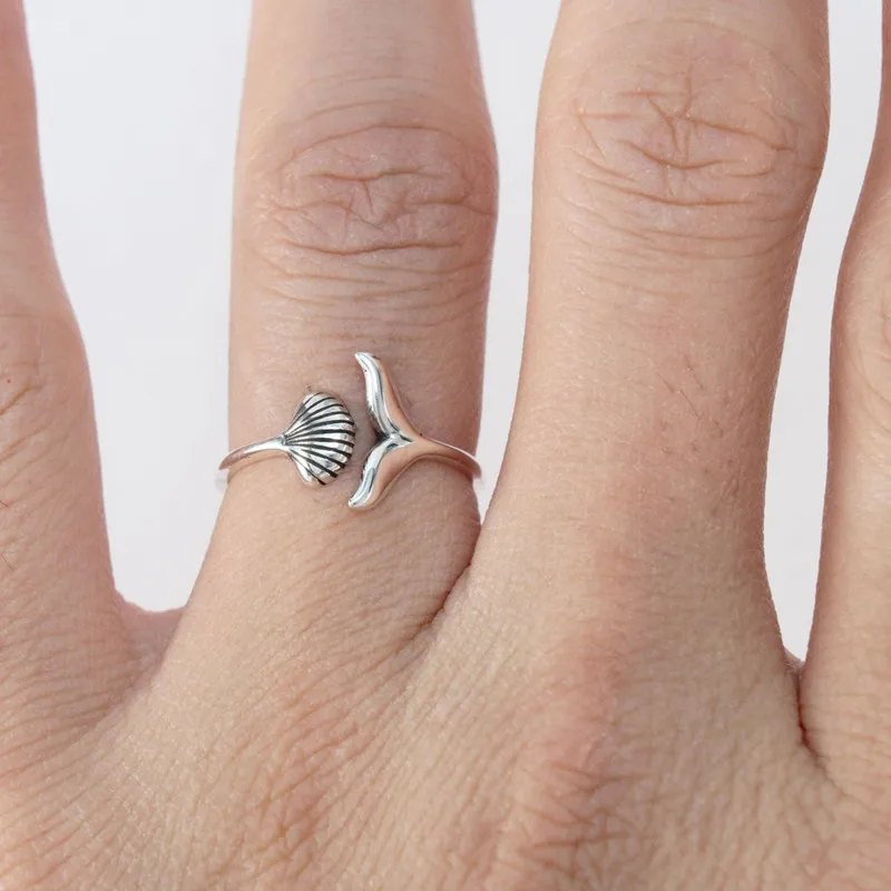 Memory Mermaid Fish Tail Whale Cute Sweet Ring Female Resizable Opening ...