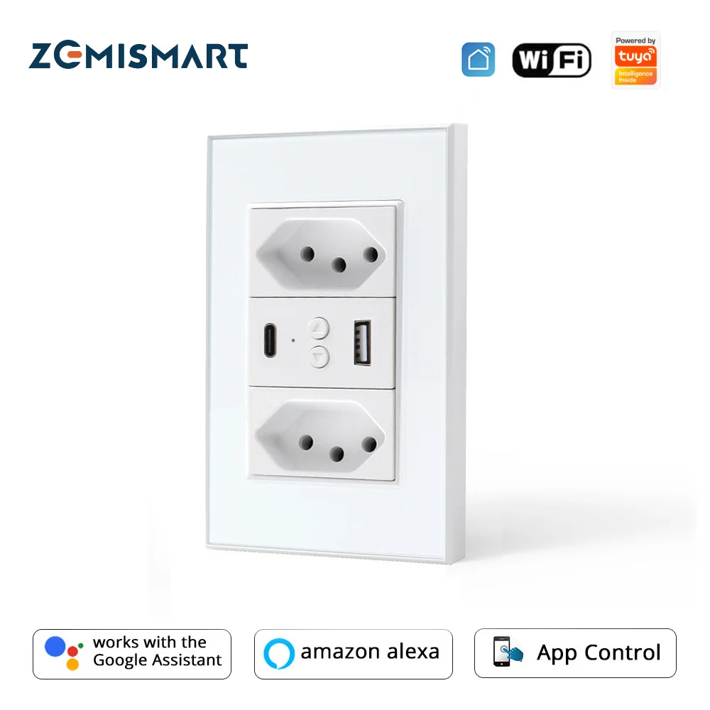 Zemismart WiFi Smart Brazil Socket Tuya Electric Brazilian Outlets with ...