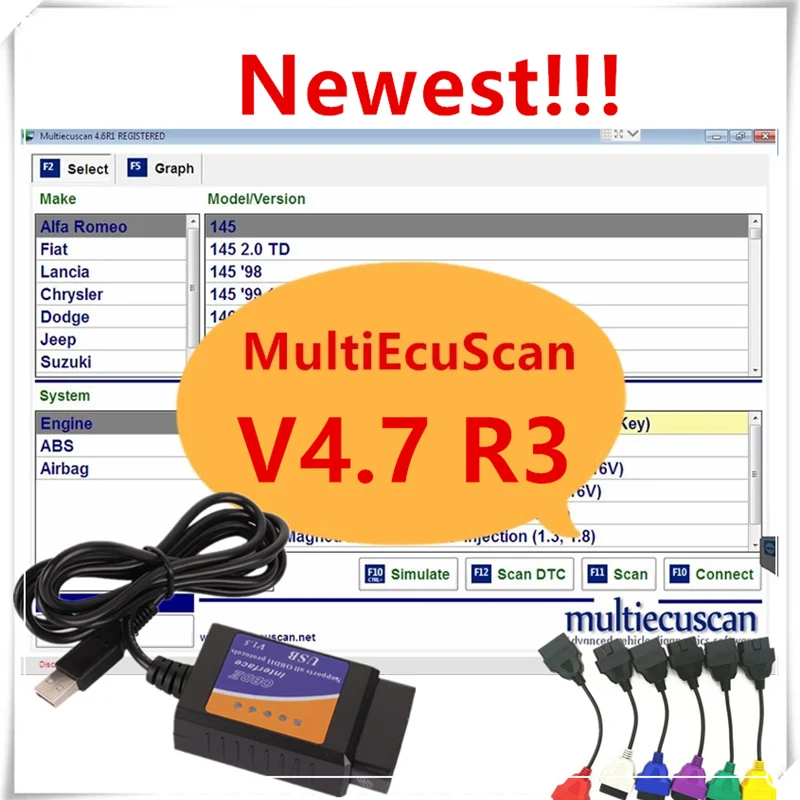 2021 최신 MultiEcuScan V4.7 R3 피아트 용 무제한 멀티 Ecu 스캔 등록 ELM327 327과 함께 작동 ...