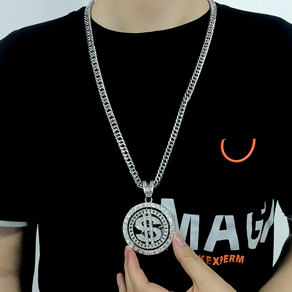 Collar con signo de dólar grande giratorio para hombre, colgante ...