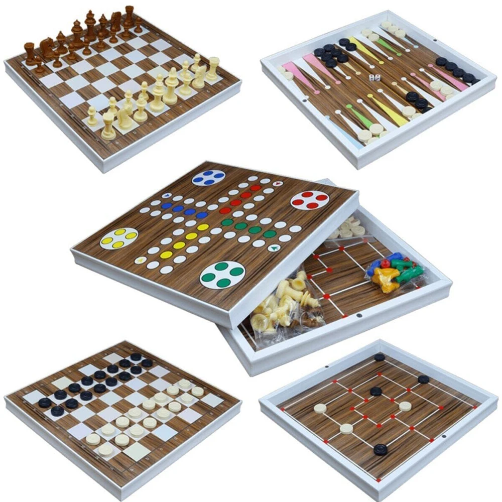 New-Handmade-5-in-1-Wooden-International-Chess-Set-Backgammon-Checkers ...