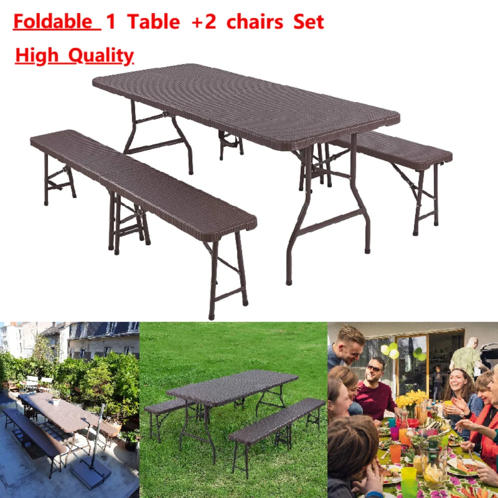 High Quality Portable Foldable Table+2 Benches Set HDPE Plastic Plate ...
