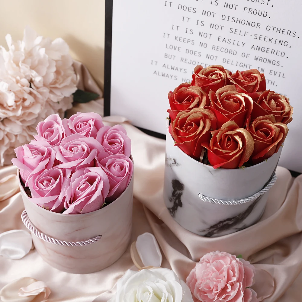 8pcs/bucket Rose Soap Flower Gift Box Rose Round Portable Cylindrical ...