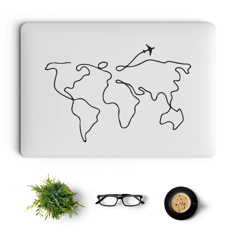 Plane Line World Map Laptop Sticker For Macbook Pro 14 16 Retina Air 11 ...