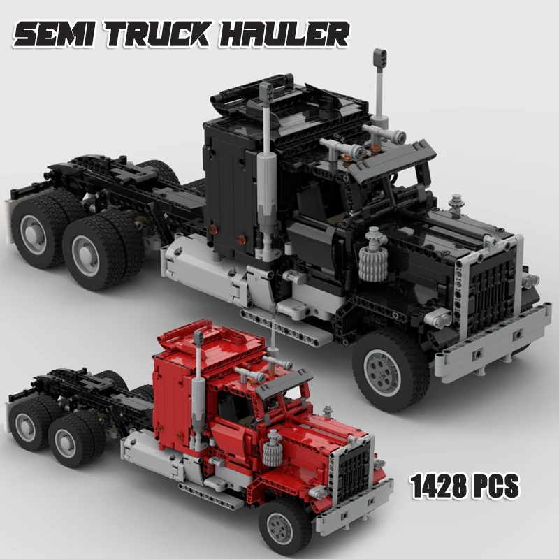 High-Tech RC Semi Truck Hauler MOC Building Blocks Black Model Big Red ...
