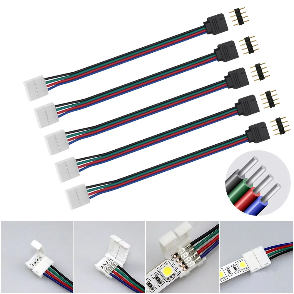 5Pcs-4Pin-5050-3528-LED-RGB-Strip-Extension-Connector-Cable-Wire-Led ...