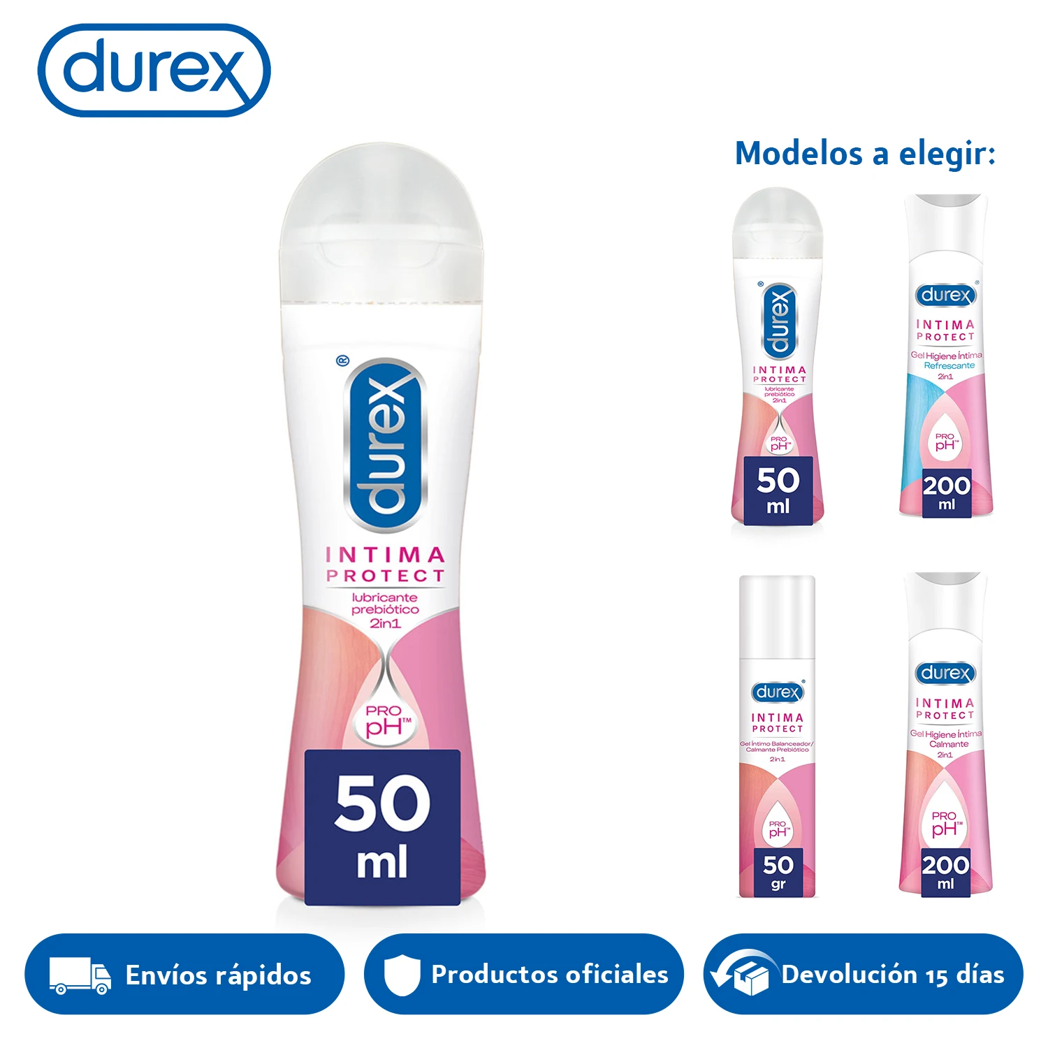 Lubricantes y gel intimo Durex, Intima Protect, 50ml, 50gr y 200ml ...