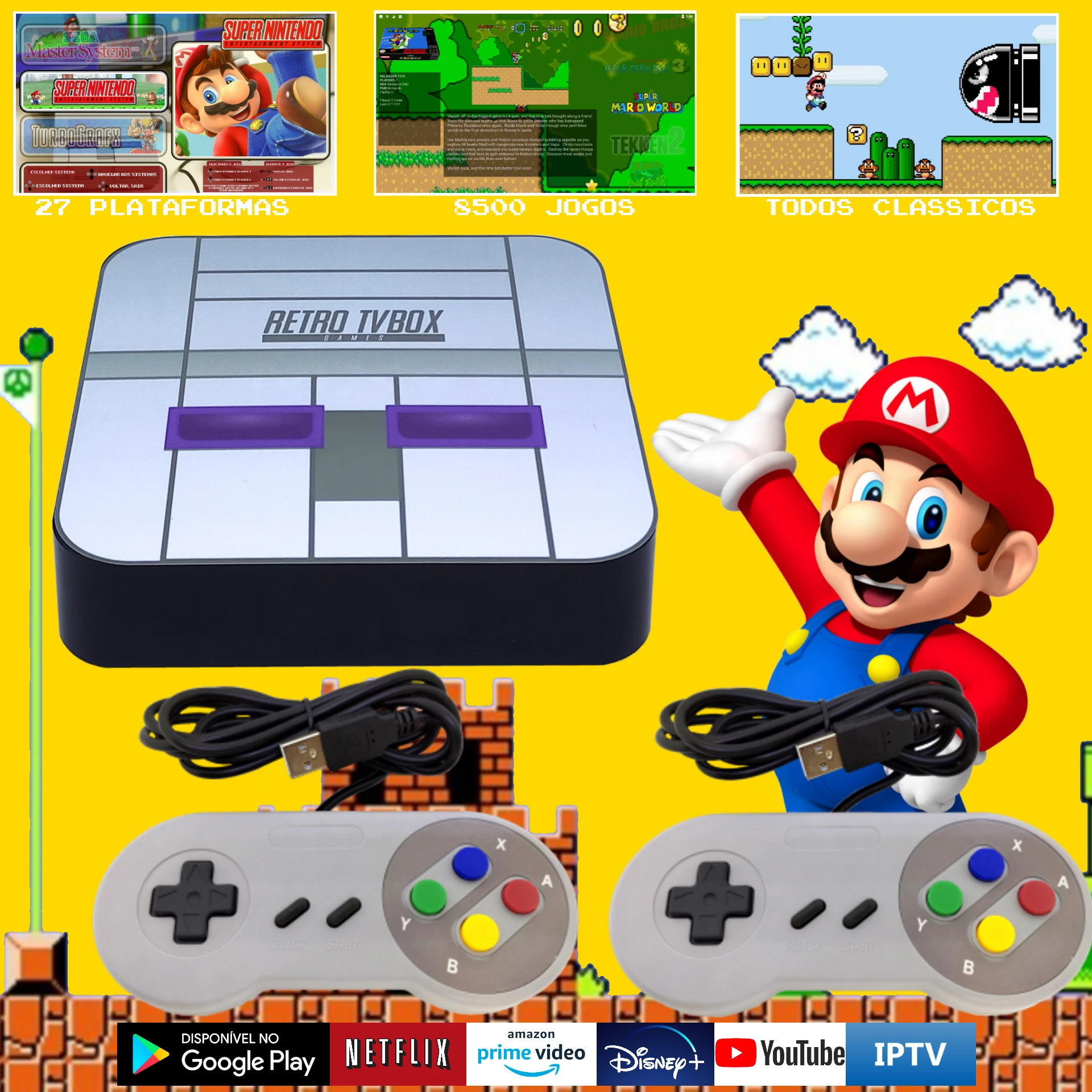 Super Video Game Retro Com 8500 Jogos + 2 Controles SNES| | - AliExpress