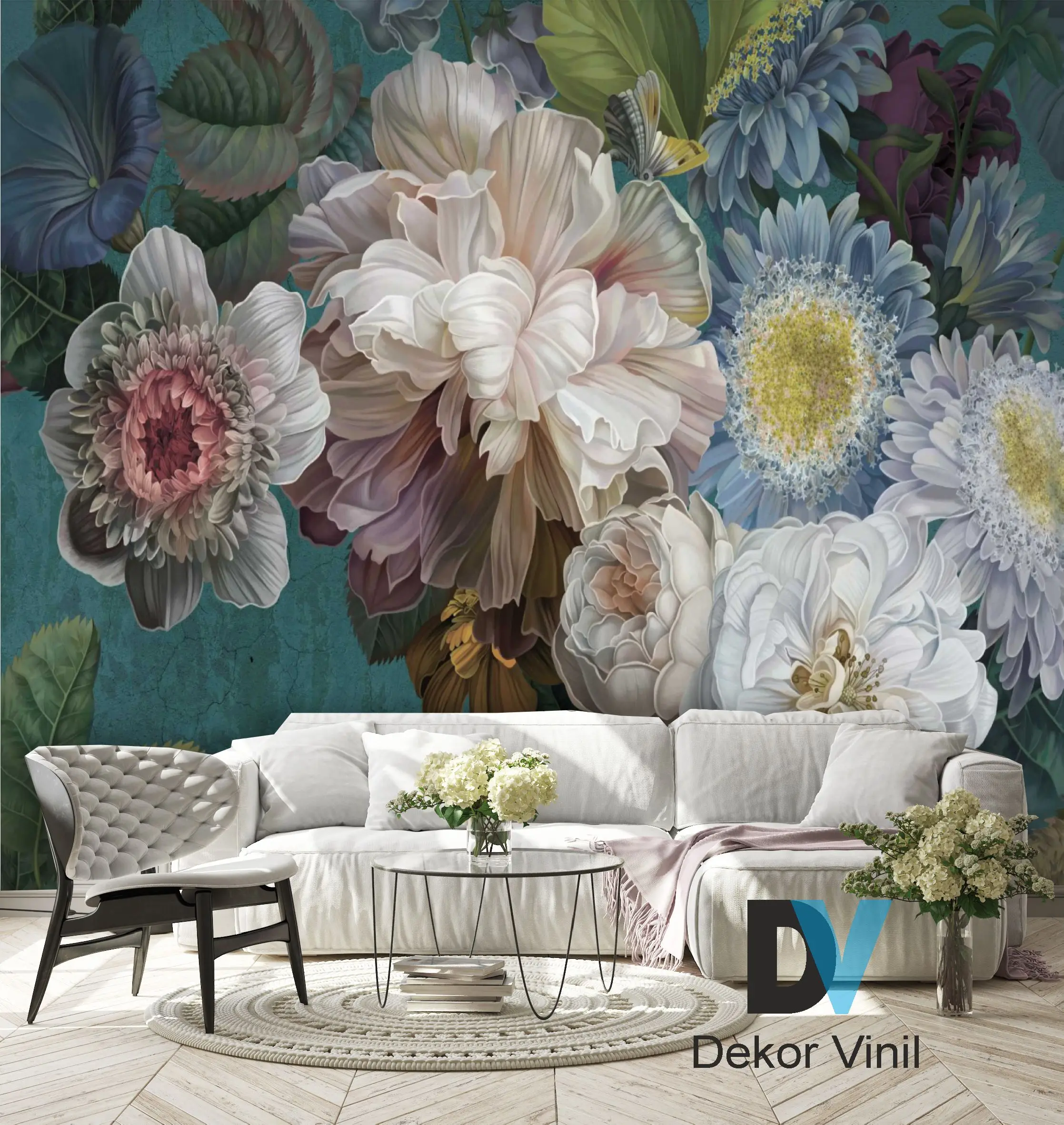 Wall Mural Dekor Vinil Chic Flowers Peonies, Flowers, Fliselin Wallpaper, Mural, Mural, Nature ...
