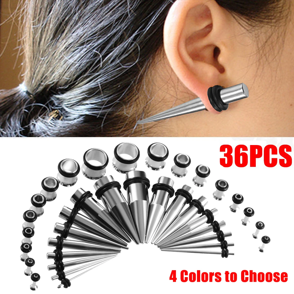 Bog-lot 36 Piece316l Stainless Steel Ear Taper Stretching Kit Gauge ...