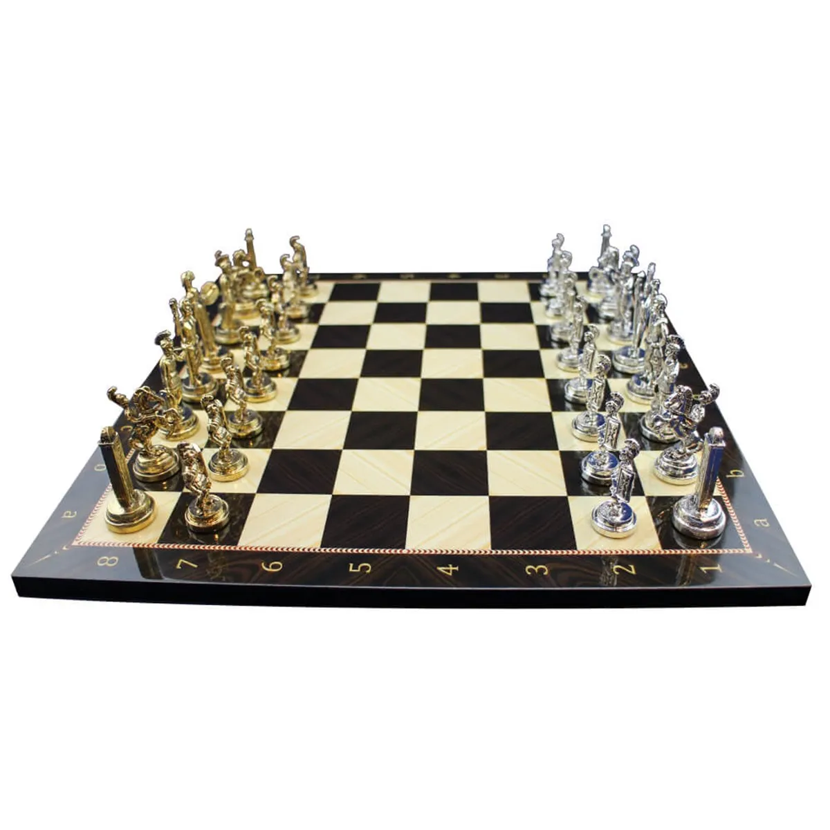 Medium-Size-Metal-Greek-Chess-Set-Glossy-and-Walnut-Pattern-MDF-Wooden ...
