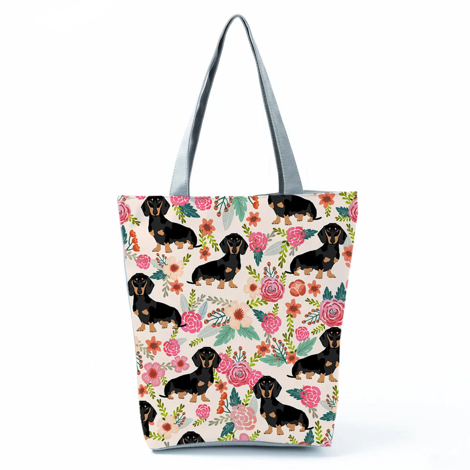 Dachshund-Printed-Handbag-Floral-Tote-High-Capacity-Eco-Reusable ...