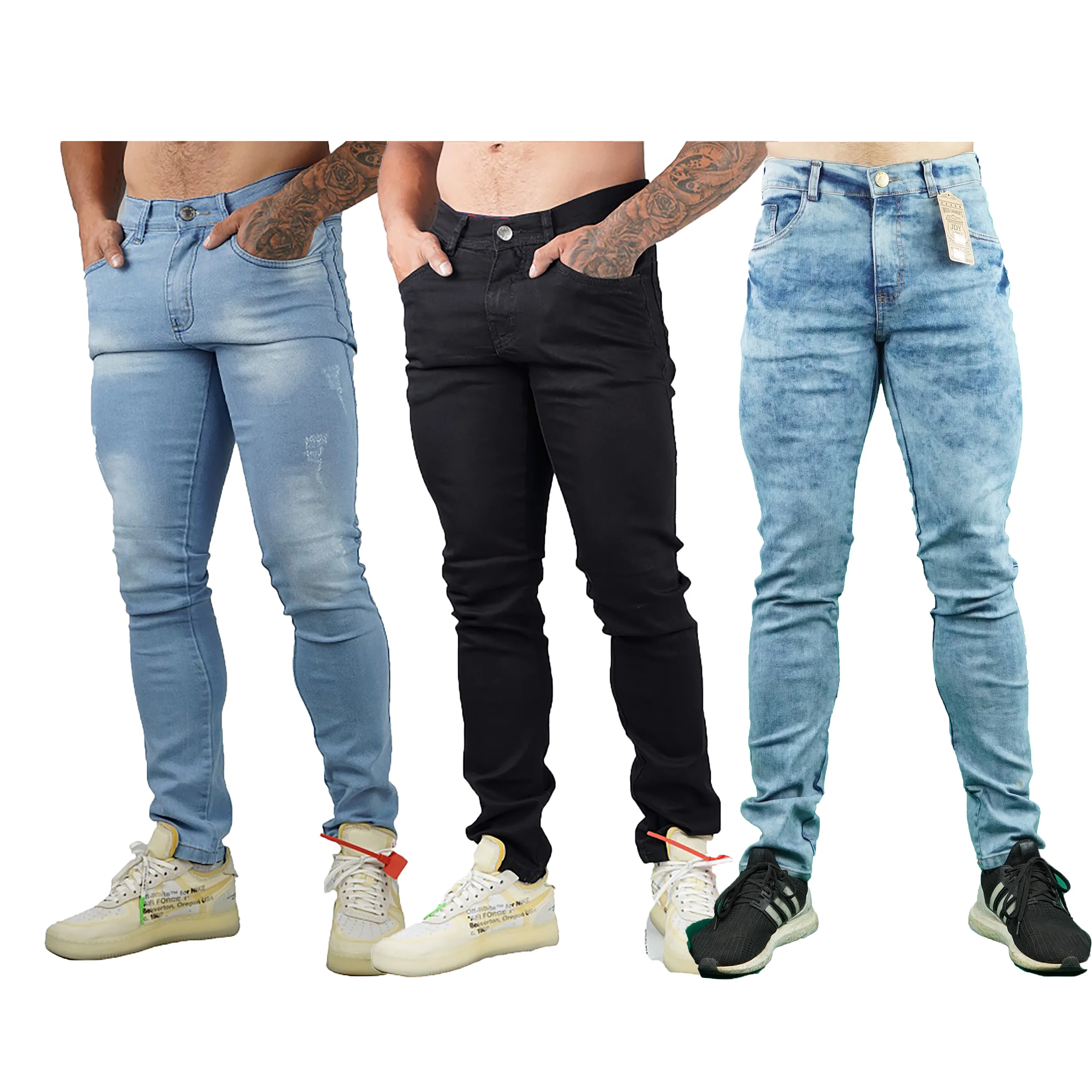 Kit 3 Calças Jeans Masculino Sarja Skinny Slim Com Lycras Moda Fashion ...